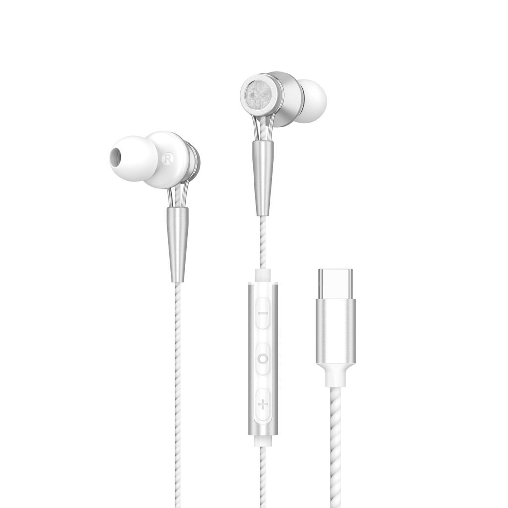 Yookie Wired Type-C Earphones - White/Silver