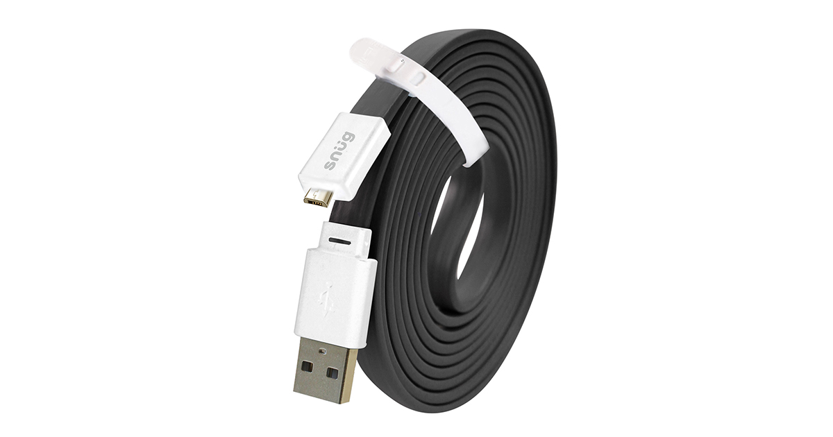 Snug 12W USB to Micro USB Flat Charge & Sync Cable Black 2M